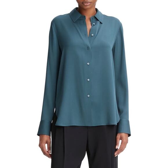 Vince | Tops | Vince Stretch Silk Blouse Sz S In Azurine Essential ...